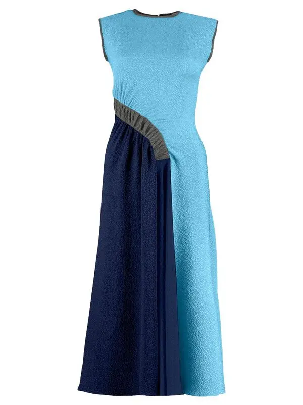 EDELINE LEE Pina Ruched Textured-jacquard Midi Dress - Cerulean/slate/navy