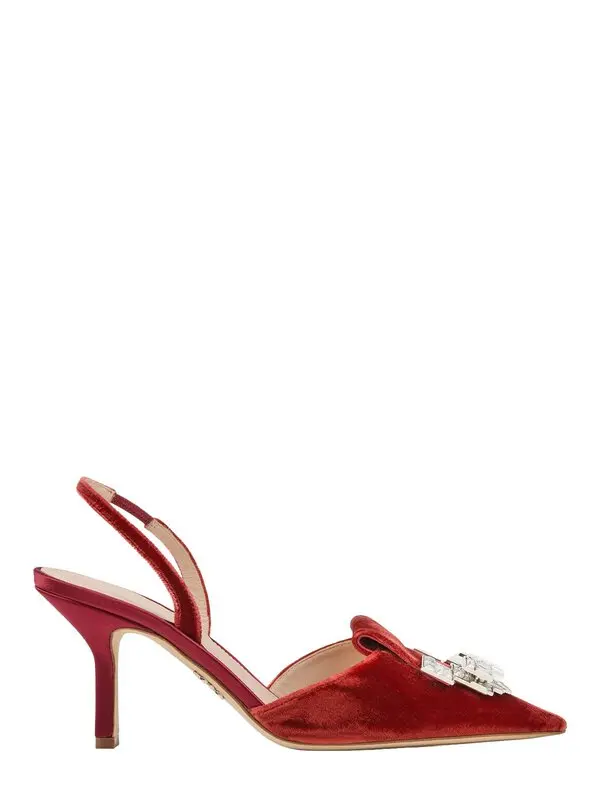 Rodo Dafne 80 Crystal-embellished Velvet Slingbacks - Red