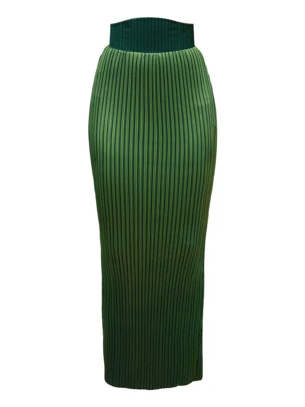 ANDREA IYAMAH Stripe Satin Pleated Corset Maxi Skirt - Green