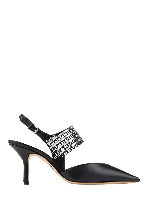 Rodo Noa 80 Crystal-embellished Leather Slingback - Black