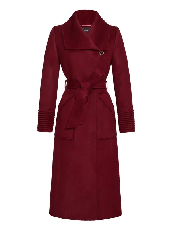 Sentaler Baby Alpaca Wide Collar Long Wrap Coat - Red
