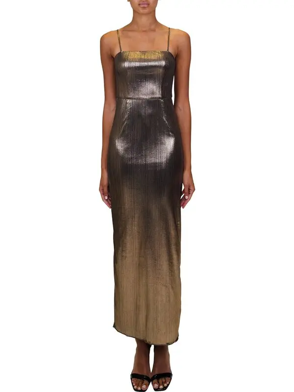 Azeeza Sarika Metallic Lamé Midi Dress - Brown