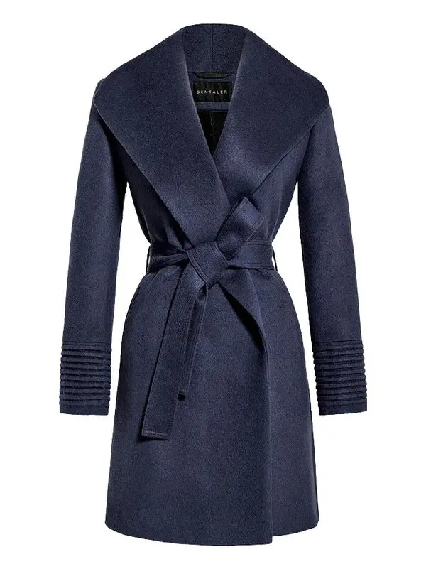Sentaler Baby Alpaca Shawl Collar Wrap Coat - Blue