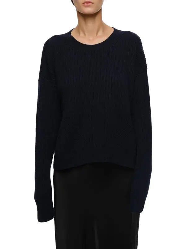 EOLAS Brina Cotton Cashmere Bow Sweater - Navy