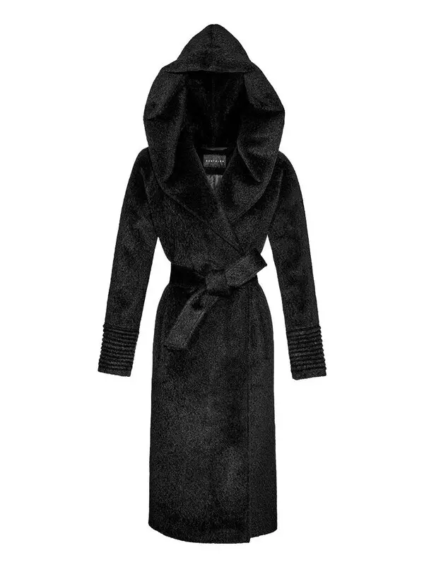 Sentaler Bouclé Alpaca Long Hooded Coat - Black