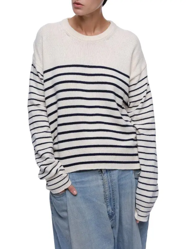 EOLAS Nic Stripe Cotton Cashmere Sweater - Cream