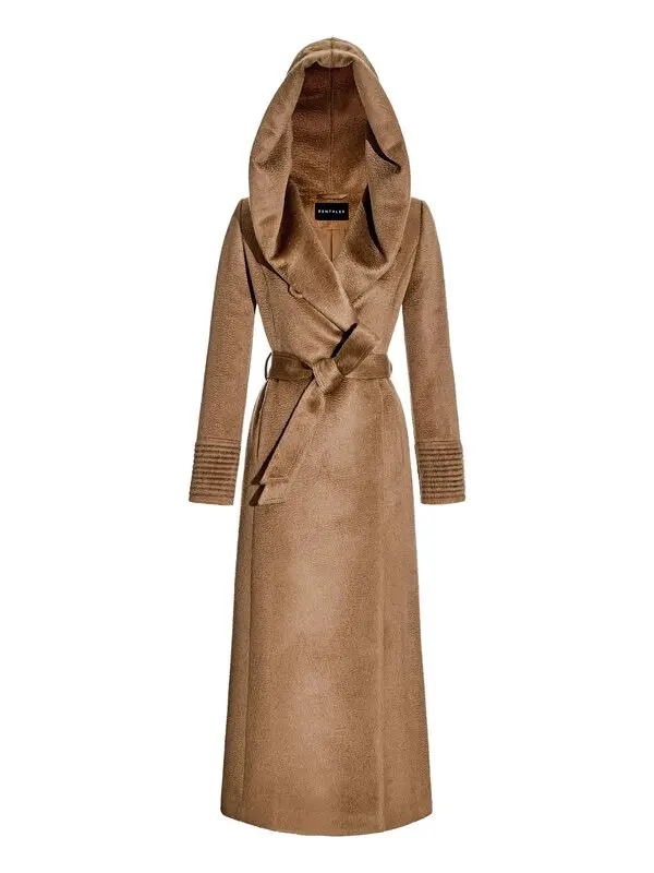 Sentaler Suri Alpaca Hooded Maxi Wrap Coat - Brown