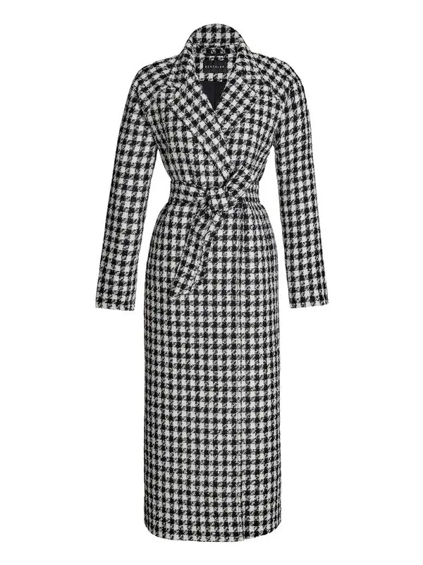 Sentaler Tweed Houndstooth Alpaca Maxi Raglan Sleeve Coat - Black & White Houndstooth