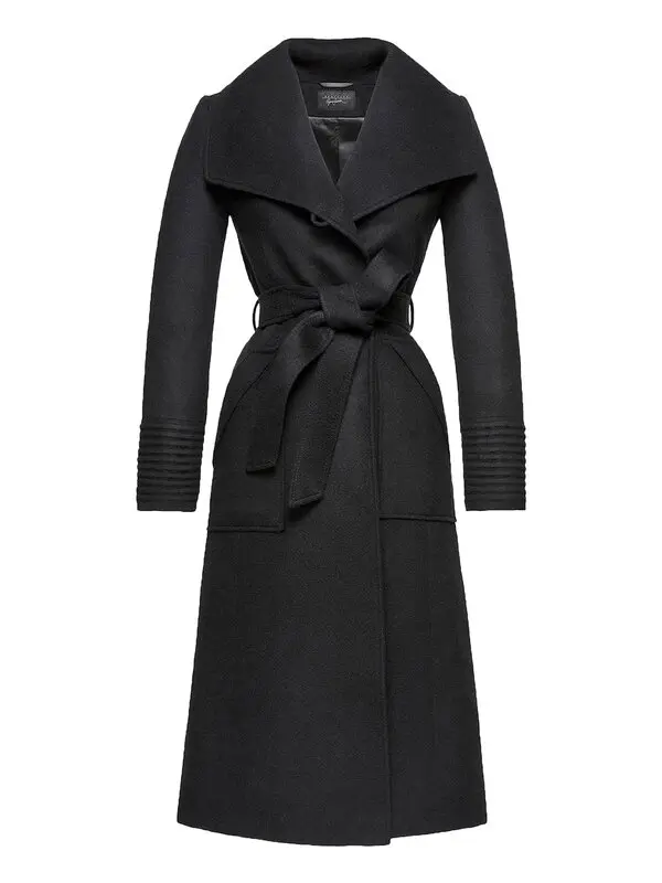Sentaler Baby Alpaca Wide Collar Long Wrap Coat - Black