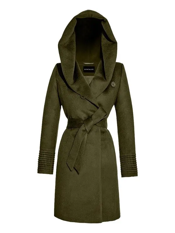 Sentaler Alpaca Wool Mid-length Hooded Wrap Coat - Green