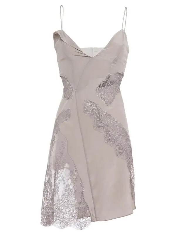BYVARGA Jasmine Silk Lace Mini Slip Dress - Grey