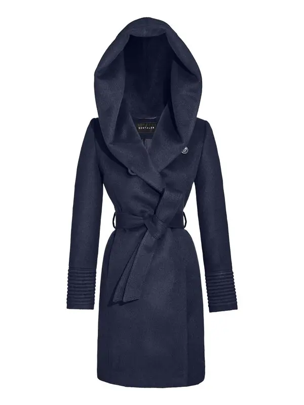 Sentaler Alpaca Wool Hooded Midi Wrap Coat - Blue