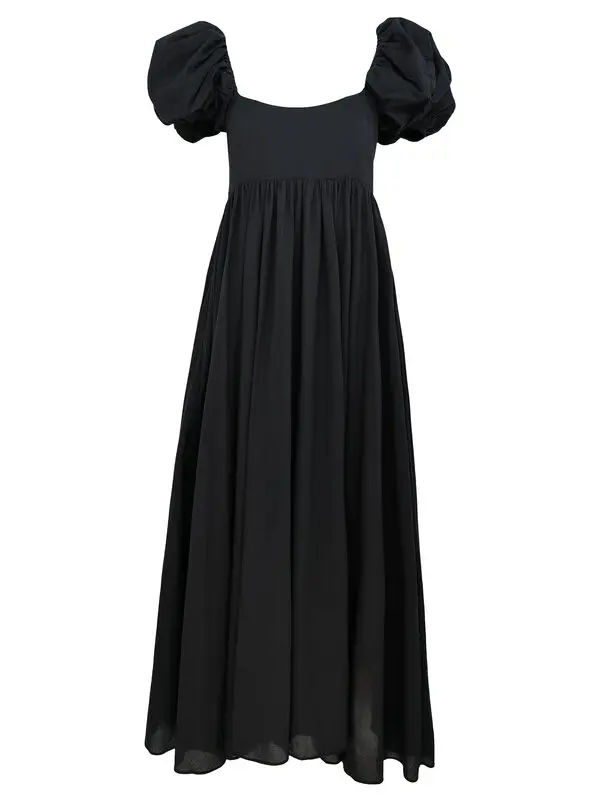 Azeeza Rory Cotton Voile Puff-sleeve Midi Dress - Black