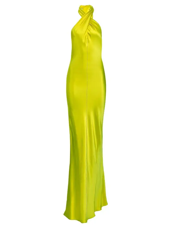 FRANCESCA MIRANDA Olivia Embroidered Silk Halter Maxi Dress - Green