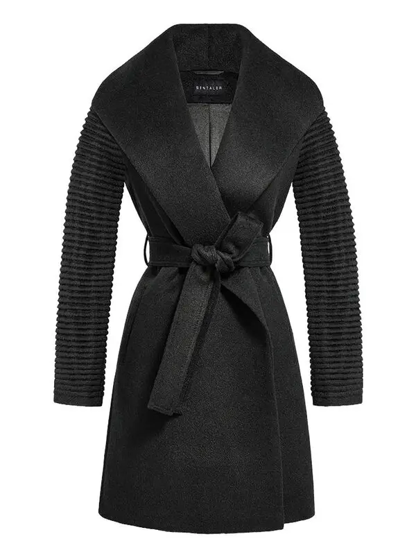 Sentaler Baby Alpaca Ribbed Sleeve Wrap Coat - Black