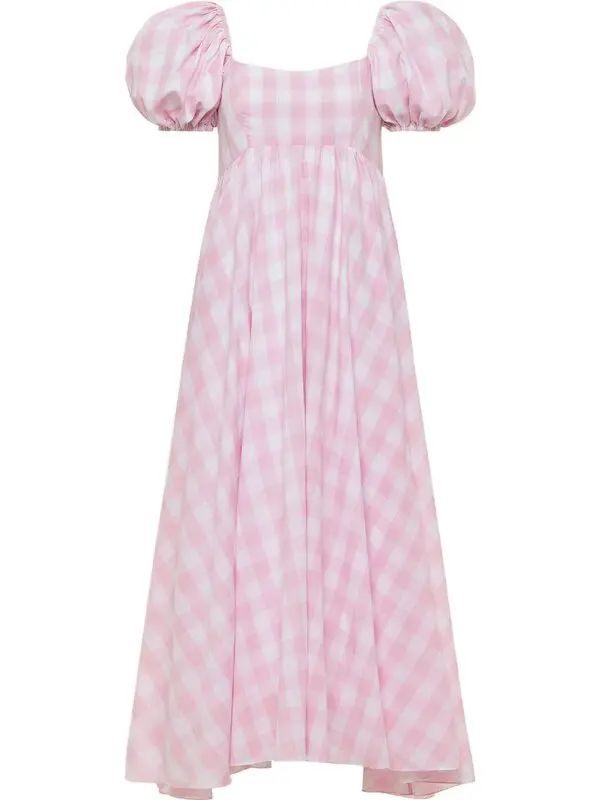 Azeeza Rory Asymmetric Gingham-print Cotton Midi Dress - Pink