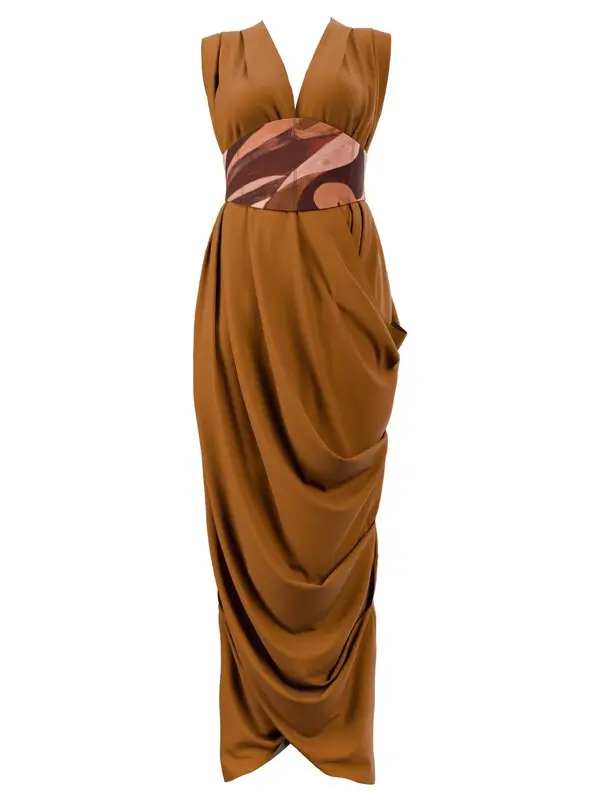 ANDREA IYAMAH Adi Knit Jersey Draped Maxi Dress - Brown