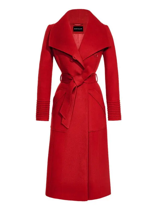 Sentaler Baby Alpaca Long Wrap Coat With Wide Collar - Red