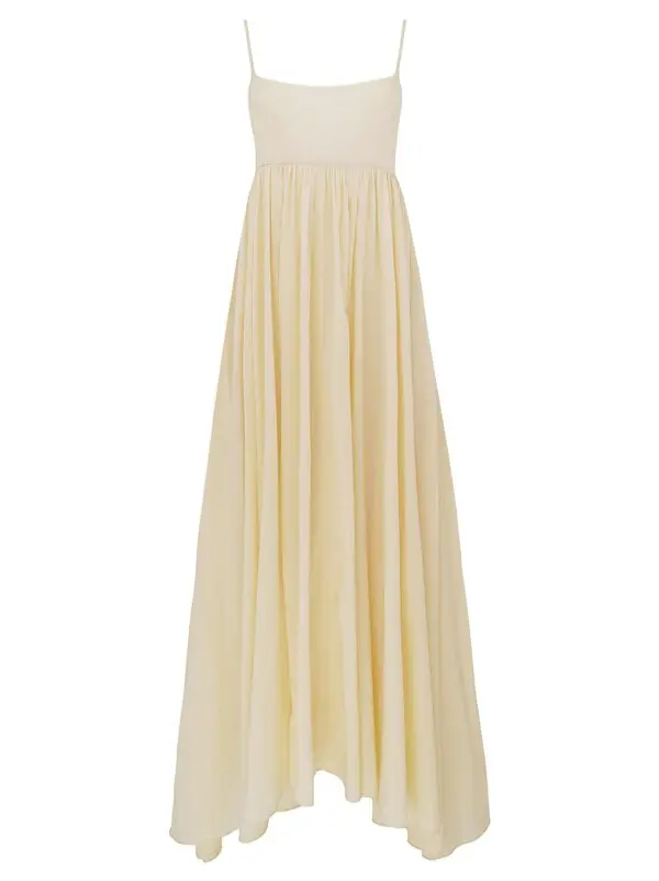 Azeeza Rachel Cotton Voile Gathered Midi Dress - Neutral
