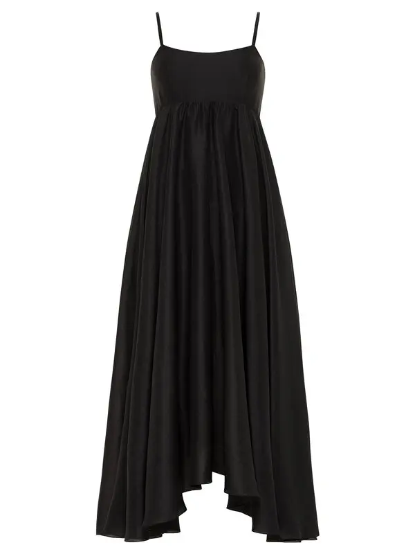 Azeeza Rachel Gathered-waist Silk Midi Dress - Black