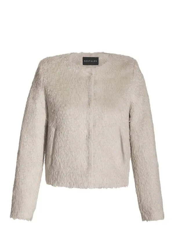 Sentaler Textured Suri Alpaca Collarless Moto Jacket - Neutral