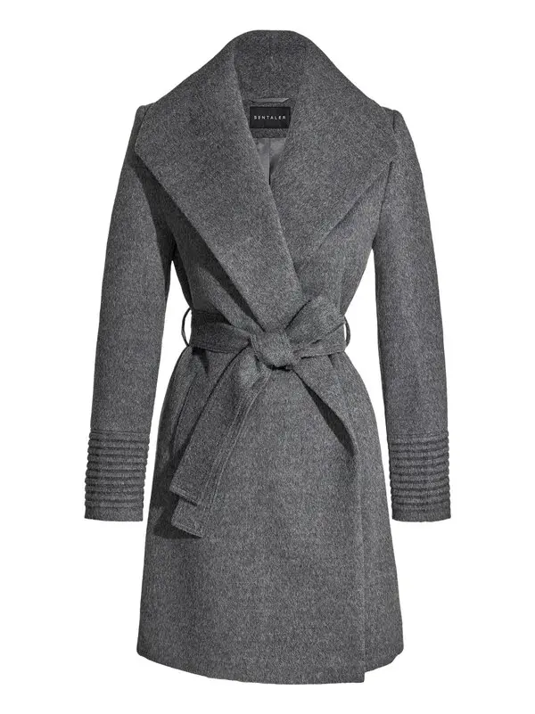 Sentaler Alpaca Wool Shawl-collar Midi Wrap Coat - Grey