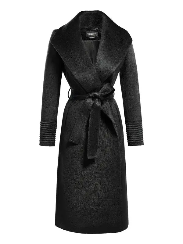 Sentaler Suri Alpaca Shawl Collar Long Wrap Coat - Black
