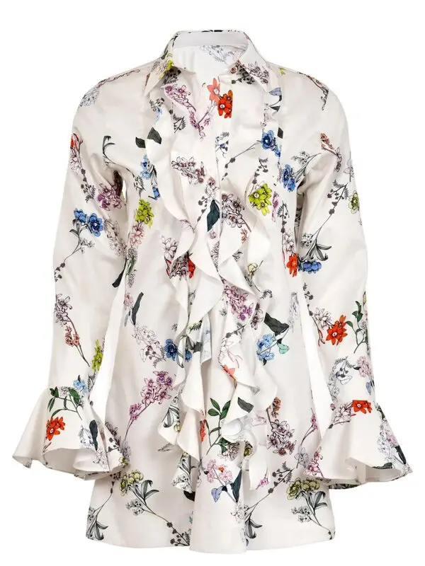 FRANCESCA MIRANDA Cate Floral Cotton Mini Shirt Dress - White