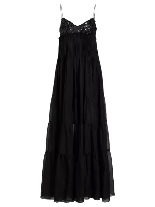 Azeeza Tamar Sequin Silk Chiffon Gown - Black