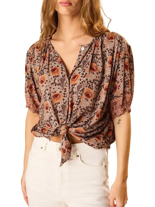 Natalie Martin Violet Floral Button-up Top - Multicolor