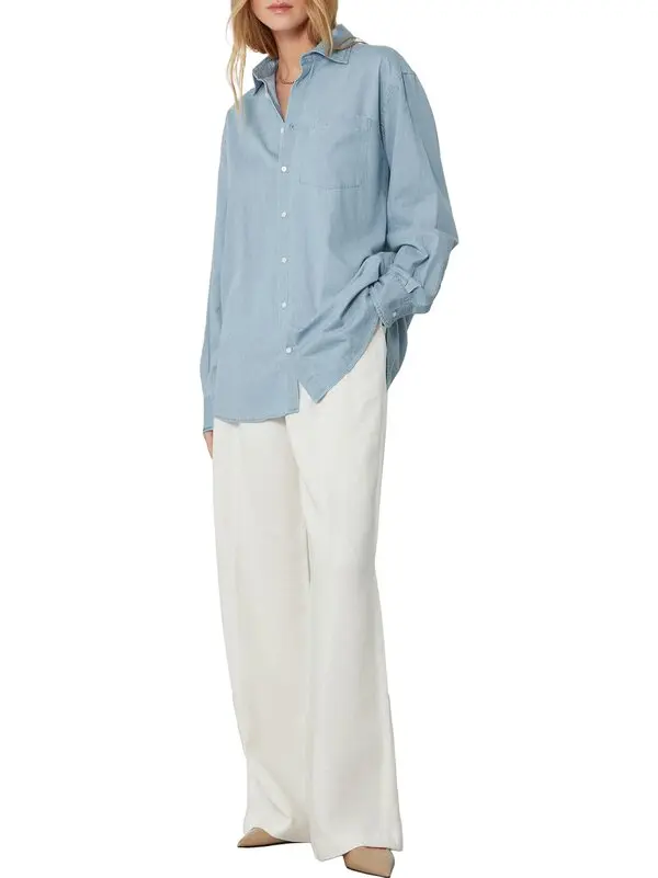 WITH NOTHING UNDERNEATH Oversized Chambray Shirt - Blue