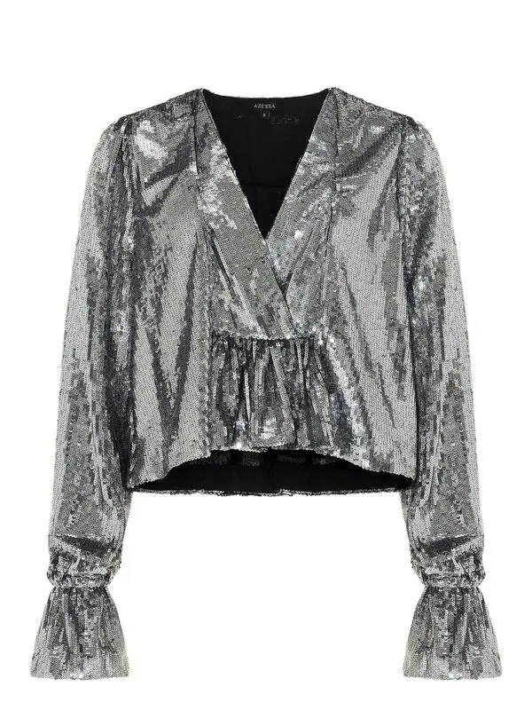 Azeeza Thistle Ruffle Sequin Top - Silver Sequin