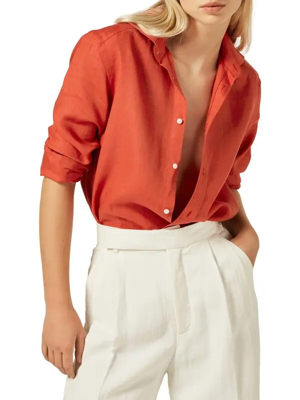 WITH NOTHING UNDERNEATH The Boyfriend Linen Shirt - Red