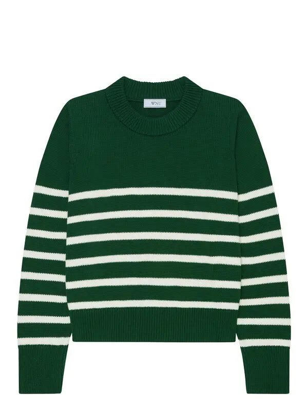 WITH NOTHING UNDERNEATH Devon Stripe Cotton Crewneck Sweater - Green