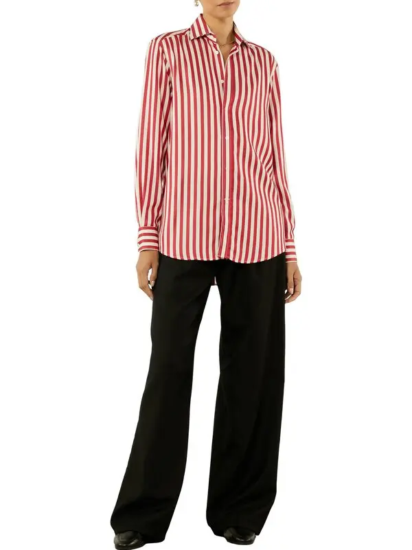 WITH NOTHING UNDERNEATH Boyfriend Stripe Tencel Shirt - Red