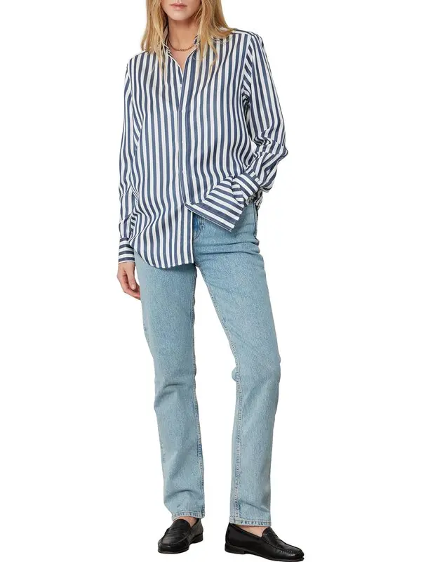 WITH NOTHING UNDERNEATH The Boyfriend Tencel Striped Shirt - Blue