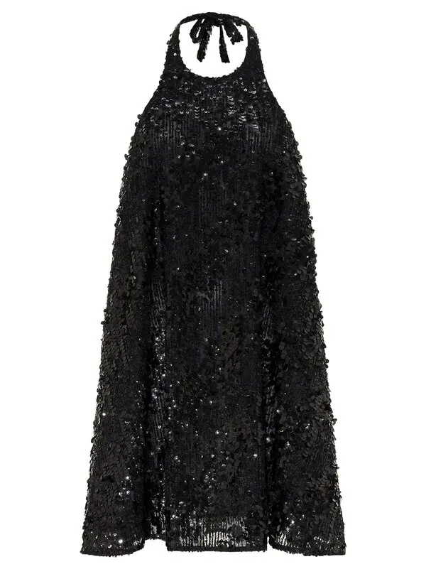 Azeeza Winston Sequin Halter Mini Dress - Black