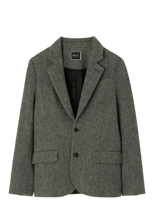 WITH NOTHING UNDERNEATH Hutton Herringbone Wool Blazer - Grey