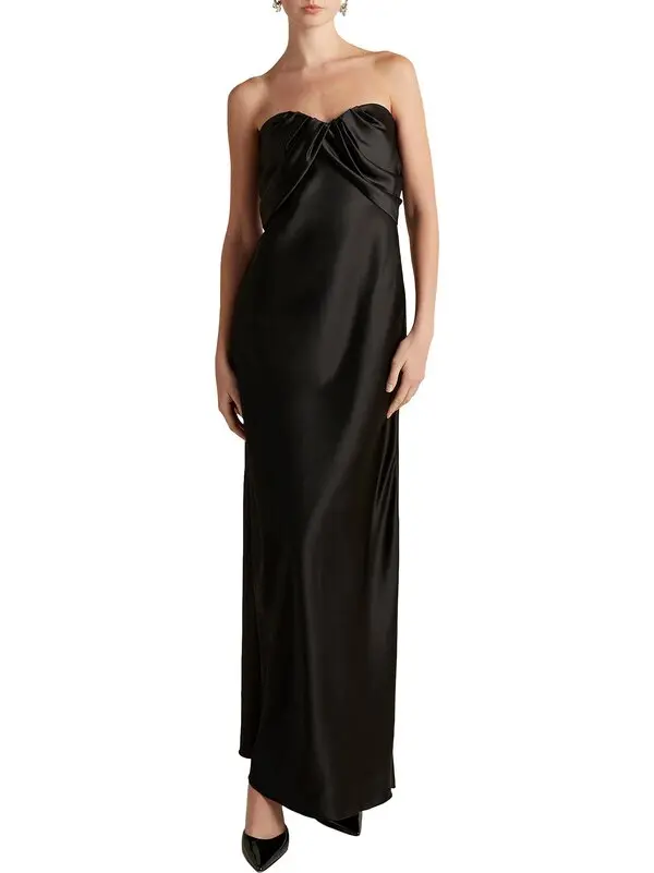 Marina Moscone Satin Draped Bustier Strapless Dress - Black