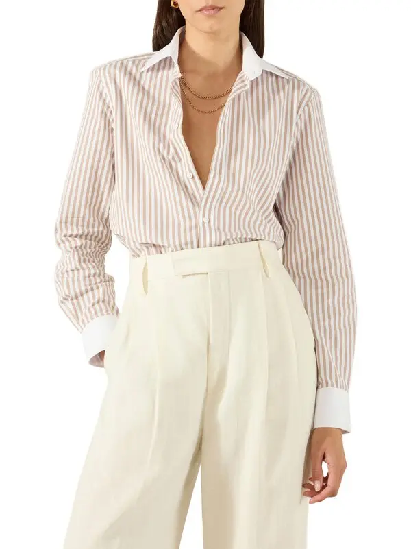 WITH NOTHING UNDERNEATH The Boyfriend Stripe Contrast Shirt - Neutral