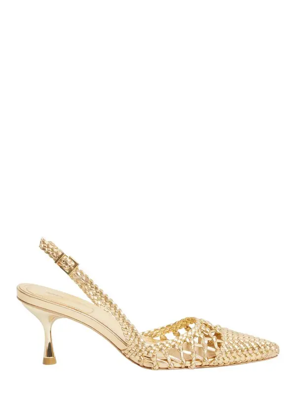Simkhai Dylan Woven Metallic Leather Slingback Pumps - Gold