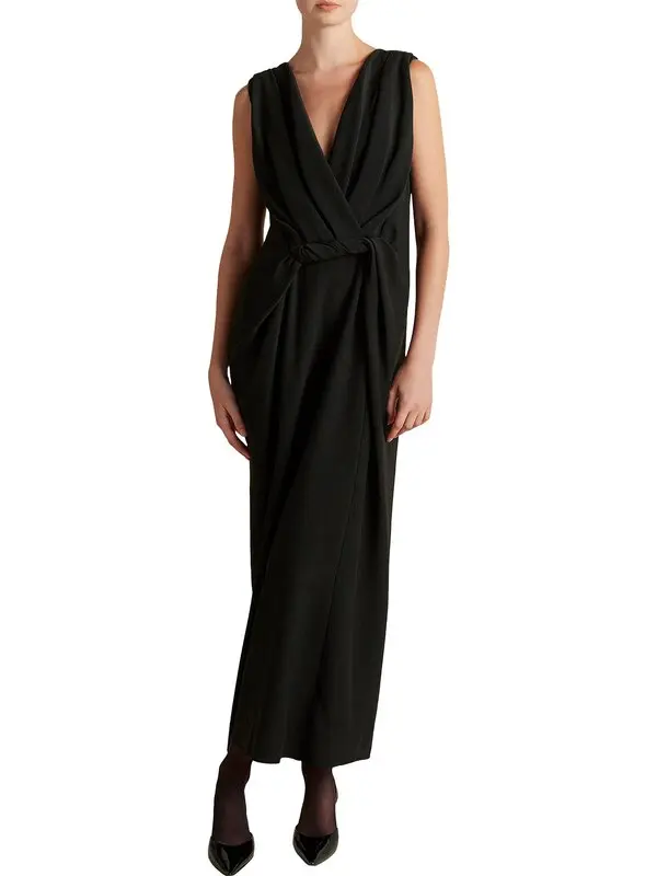 Marina Moscone Cady Draped Twist Sleeveless Dress - Black