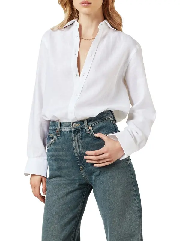 WITH NOTHING UNDERNEATH The Boyfriend Linen Shirt - White