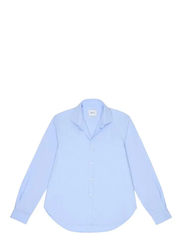 WITH NOTHING UNDERNEATH Classic Fine Poplin Button-up Top - Blue