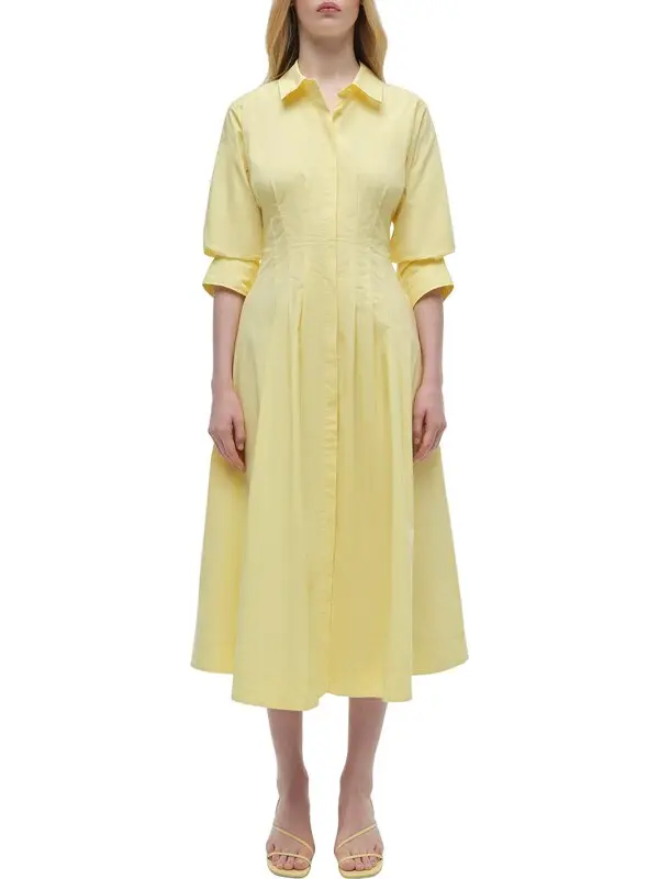 Simkhai Jazz Poplin Pintuck Midi Dress - Yellow