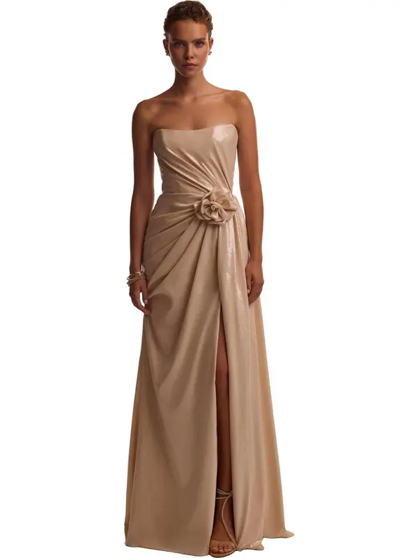 MILLA Sequin Embellished Strapless Maxi Dress With Floral Applique - Nude