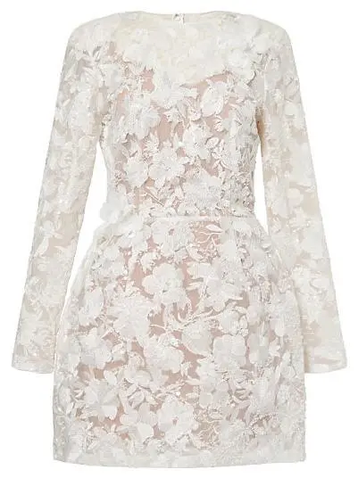 NADINE MERABI Embroidered Mesh Mini Dress - White