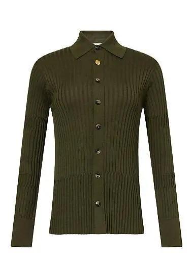 Bottega Veneta Collared Cashmere And Silk-blend Top - Wader Green