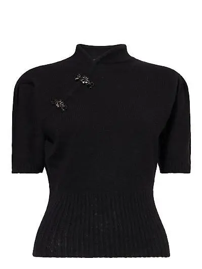 Simone Rocha Mandarin Embellished Cashmere Jumper - Black Jet