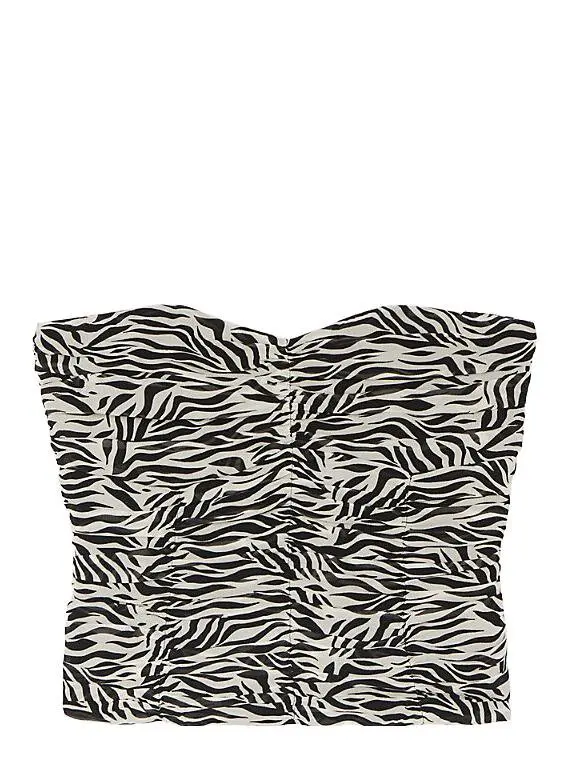 The Kooples Graphic-print Woven Bustier Top - Black White